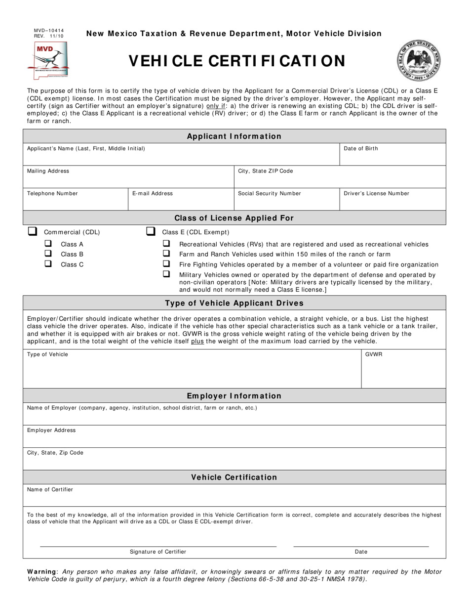 Form MVD-10414 - Fill Out, Sign Online and Download Printable PDF, New ...