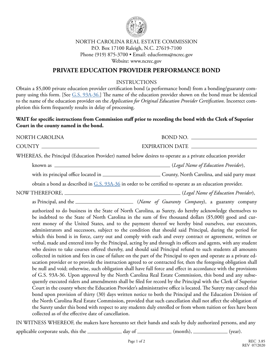 Form REC3.85 - Fill Out, Sign Online and Download Fillable PDF, North ...