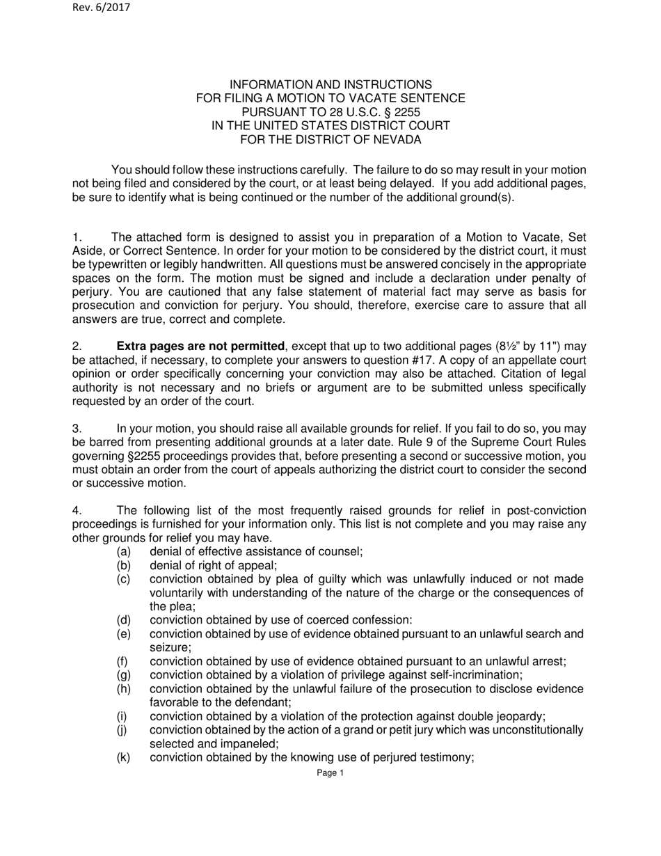 Nevada Motion Pursuant to 28 U.s.c. 2255 to Vacate, Set Aside or ...