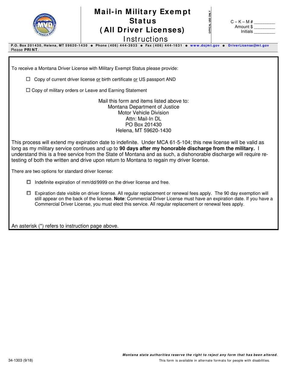 Form 34-1303 - Fill Out, Sign Online and Download Fillable PDF, Montana ...