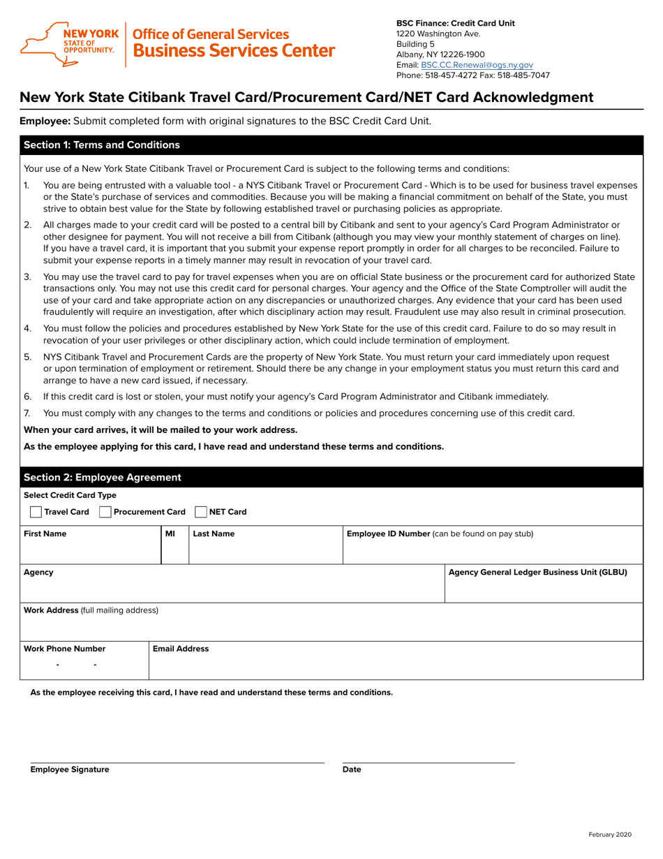New York New York State Citibank Travel Card/Procurement Card/Net Card ...