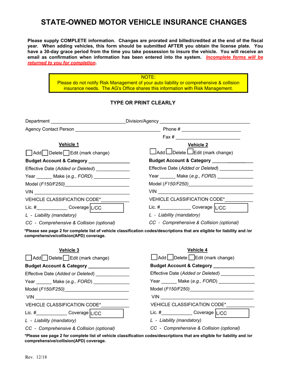 Nevada State-Owned Motor Vehicle Insurance Changes Download Fillable ...
