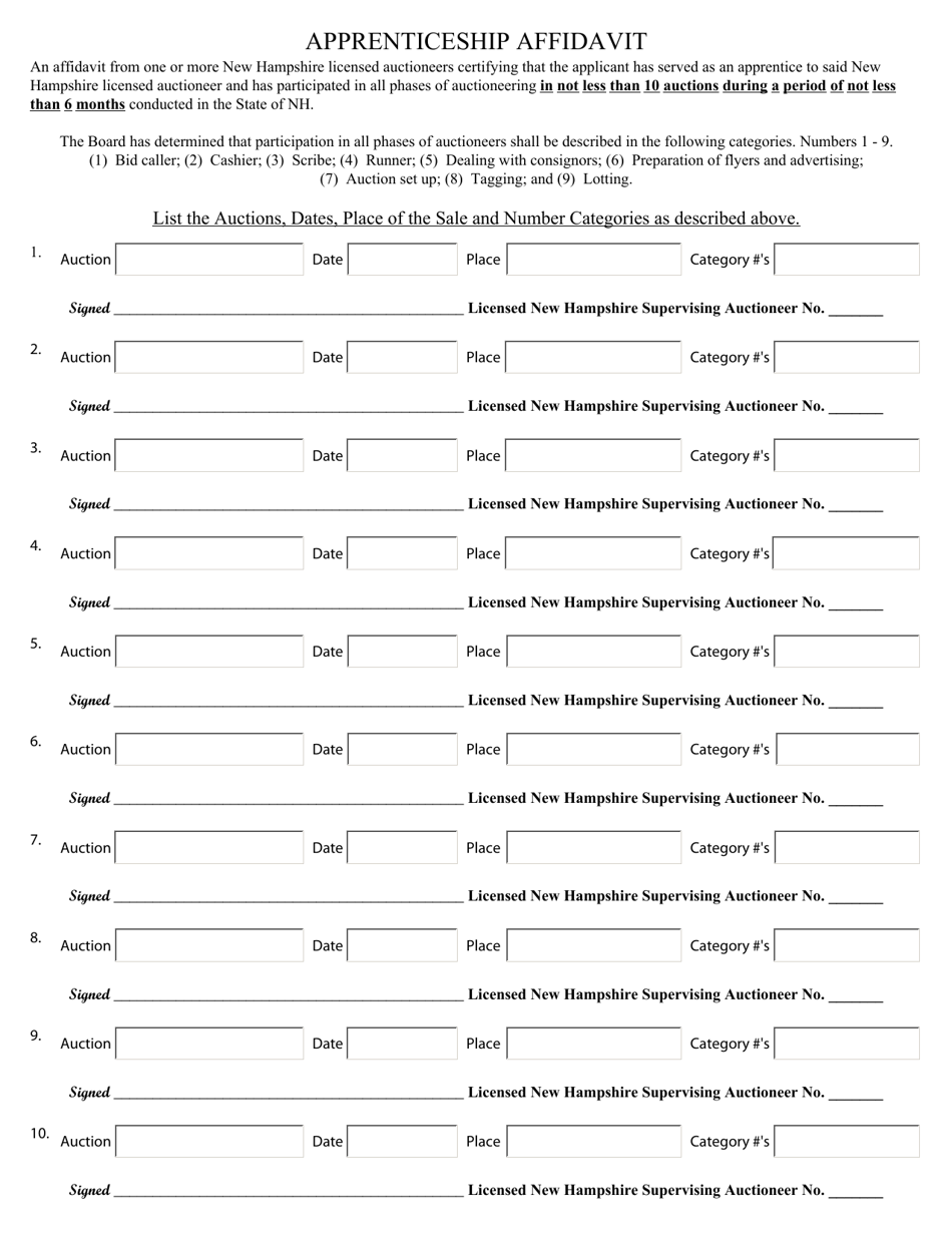 New Hampshire Apprenticeship Affidavit - Fill Out, Sign Online and ...