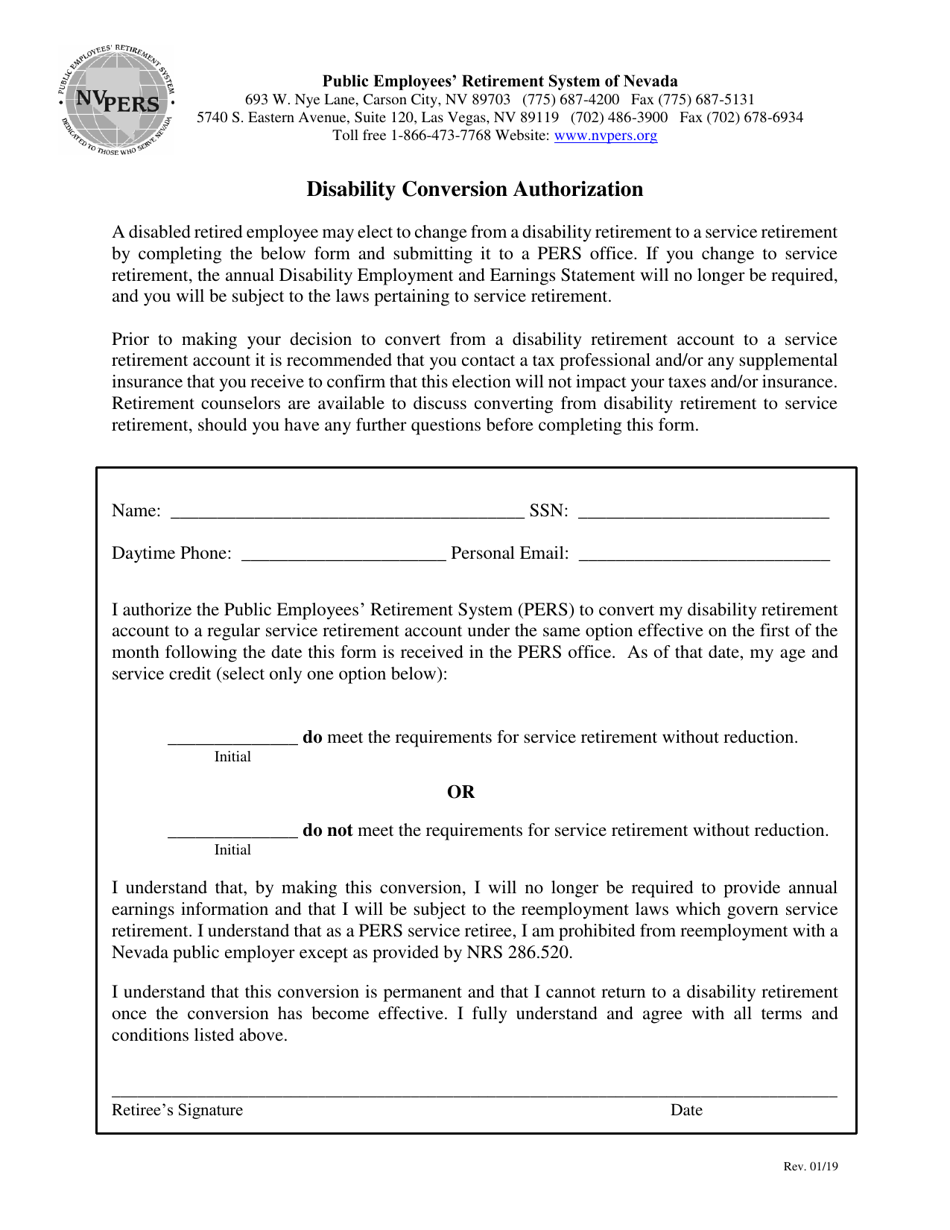 Nevada Disability Conversion Authorization - Fill Out, Sign Online and ...