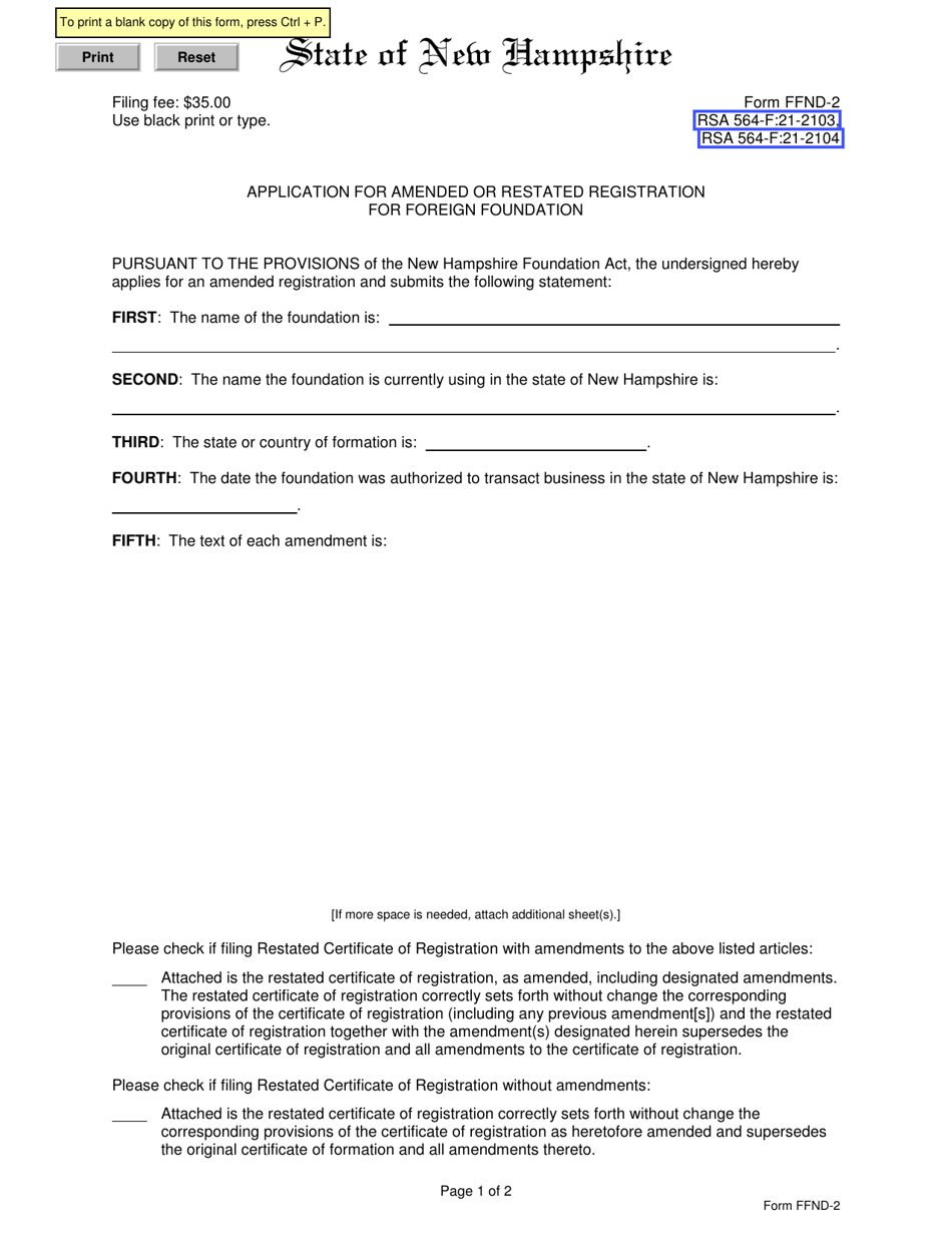 Form FFND-2 - Fill Out, Sign Online and Download Fillable PDF, New ...