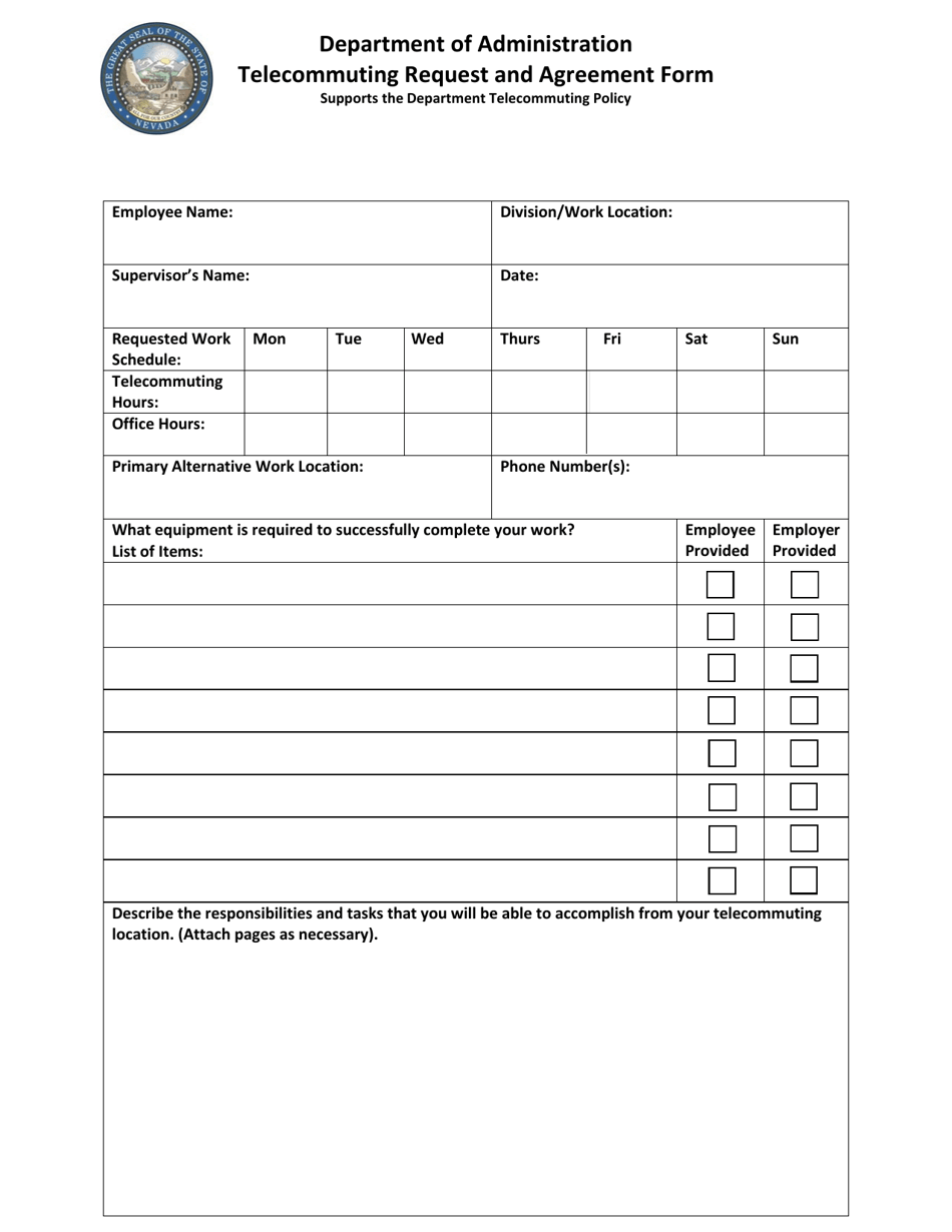 Nevada Telecommuting Request and Agreement Form - Fill Out, Sign Online ...