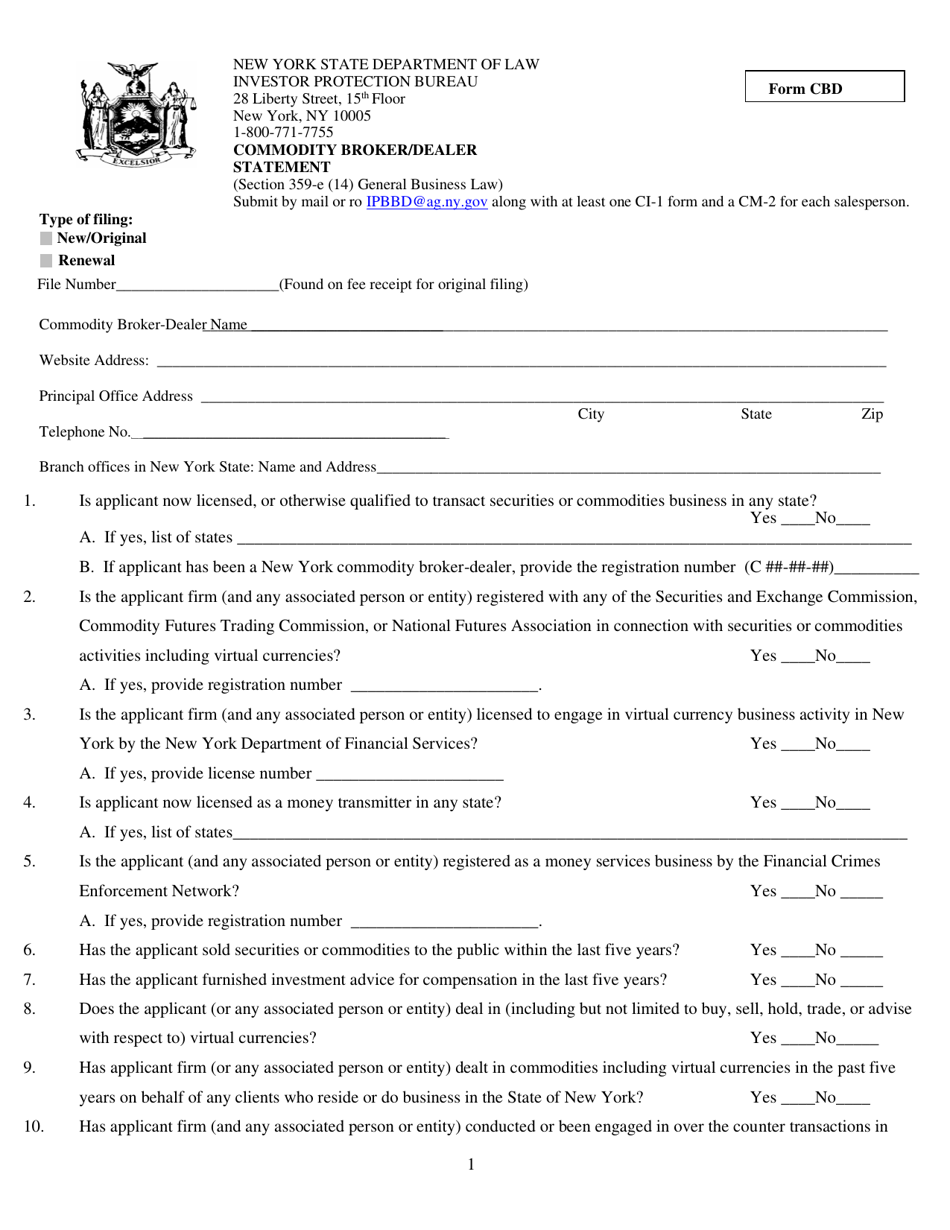 Form CBD - Fill Out, Sign Online and Download Printable PDF, New York ...