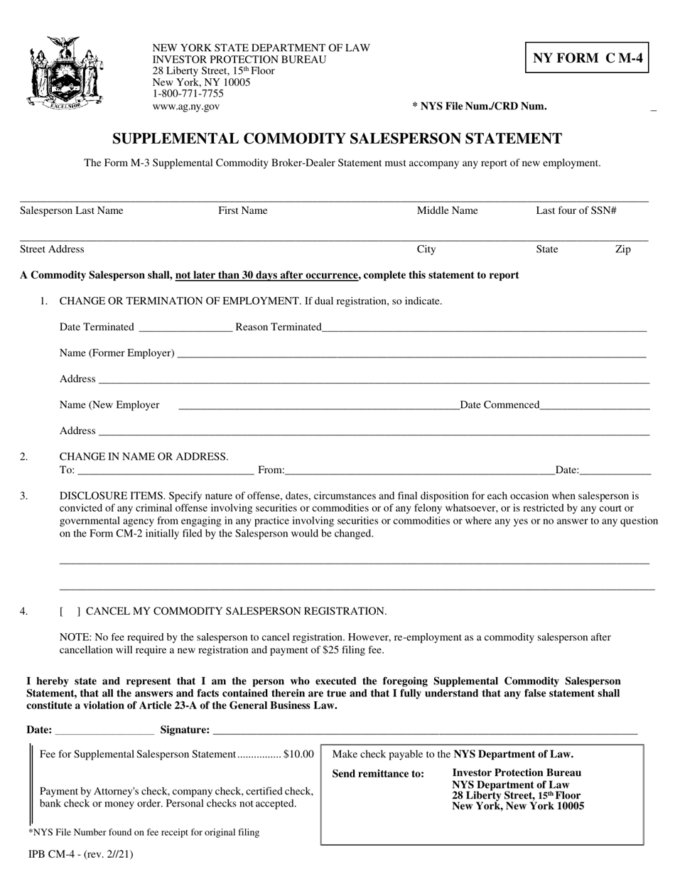 Form CM-4 Download Printable PDF or Fill Online Supplemental Commodity ...