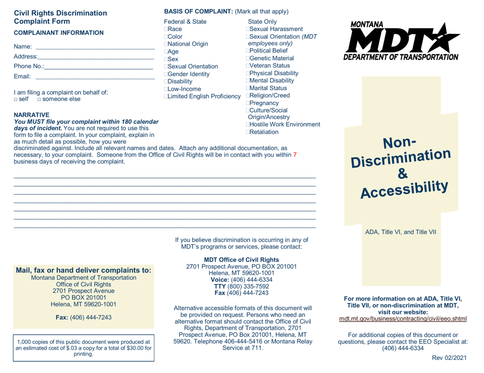 Montana Civil Rights Discrimination Complaint Form - Fill Out, Sign ...