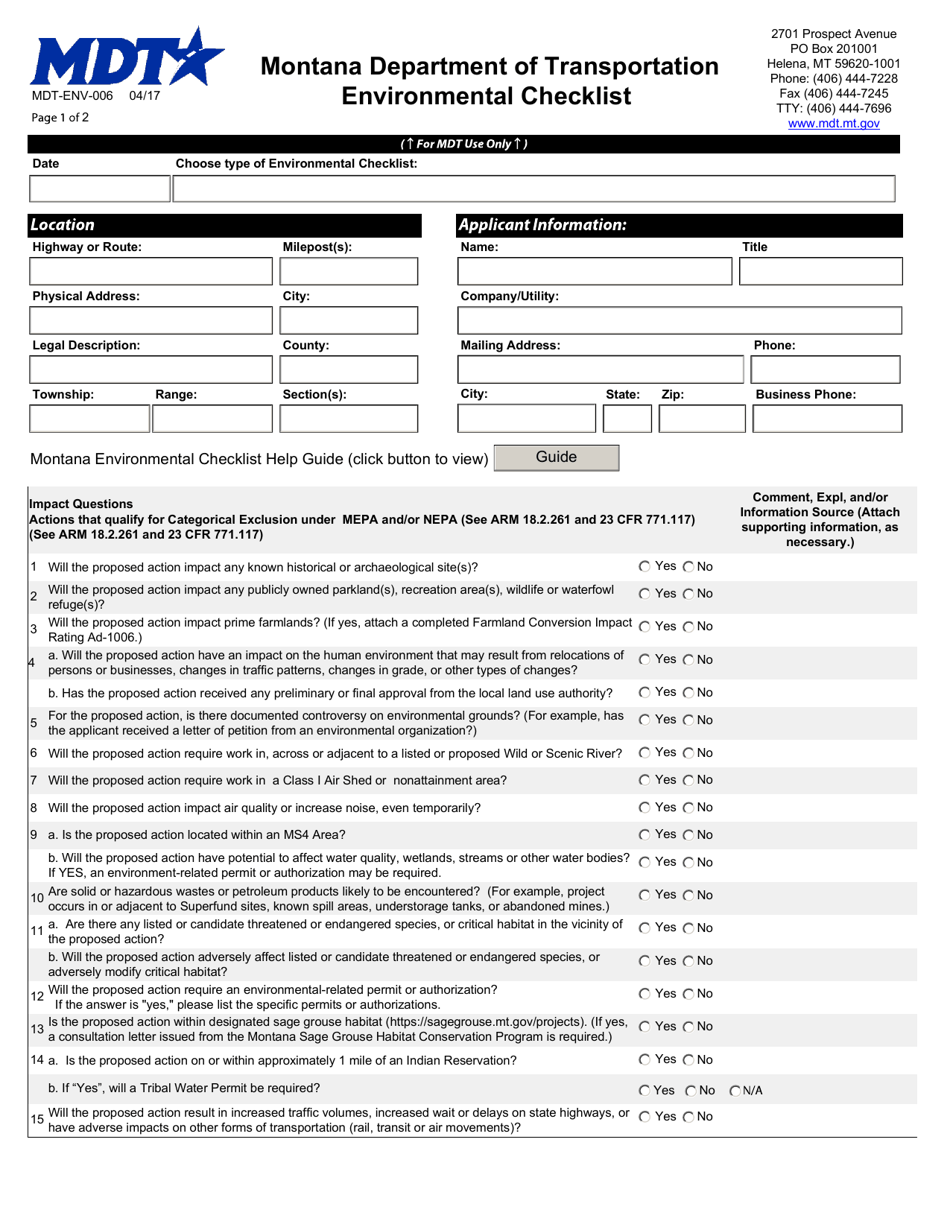 Form MDT-ENV-006 - Fill Out, Sign Online and Download Fillable PDF ... Form MDT-ENV-006 - Fill Out, Sign Online and Download Fillable PDF ...