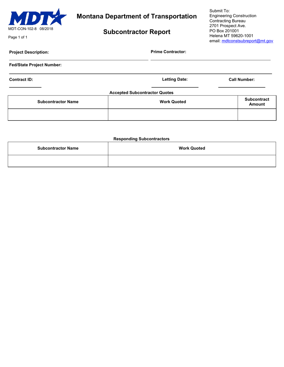 Form MDT-CON-102-8 - Fill Out, Sign Online and Download Fillable PDF ...