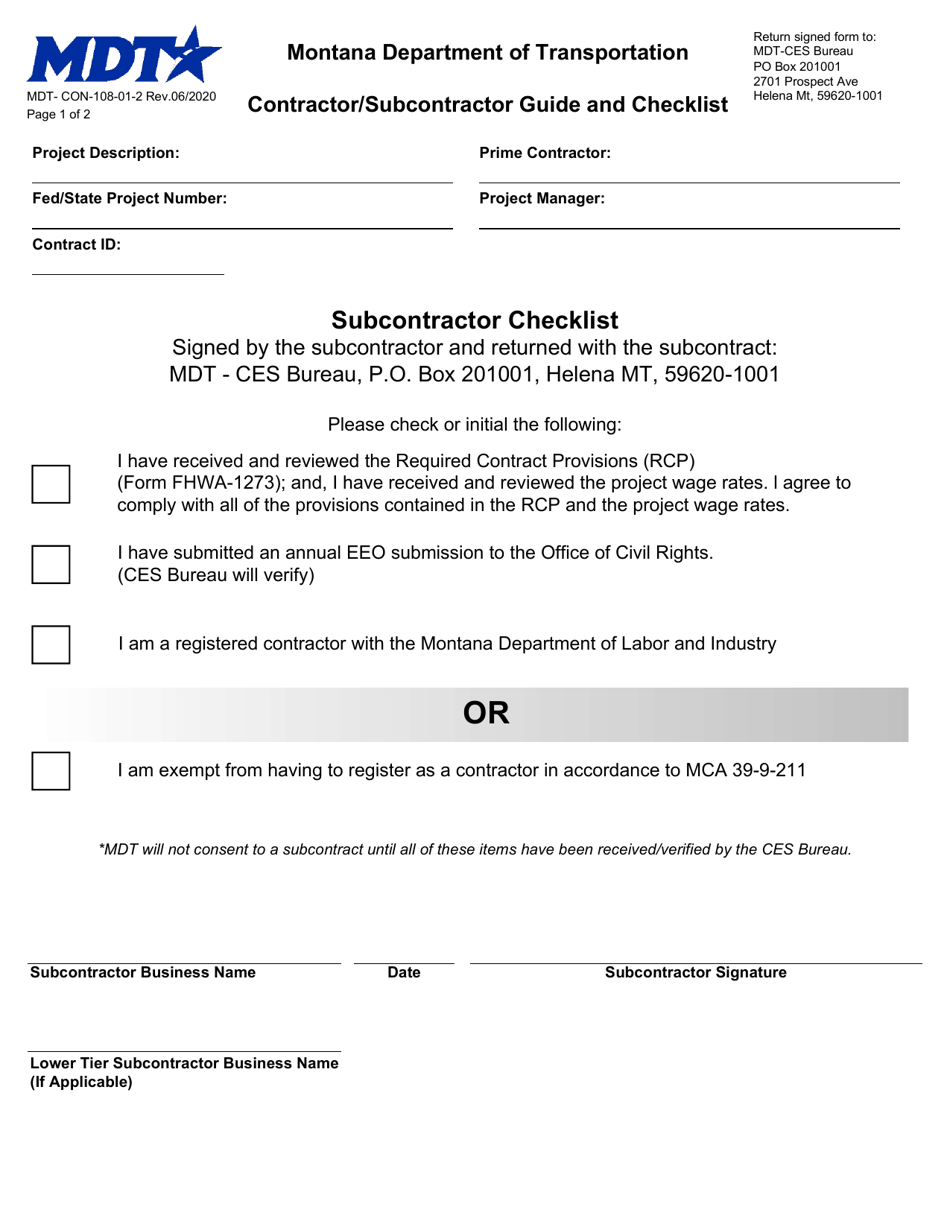Form MDT-CON-108-01-2 - Fill Out, Sign Online and Download Fillable PDF ...