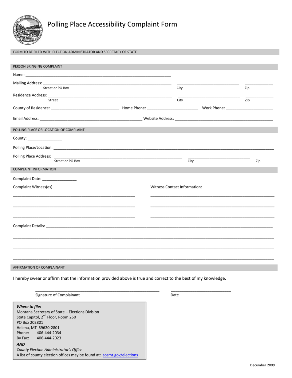 Montana Polling Place Accessibility Complaint Form - Fill Out, Sign ...