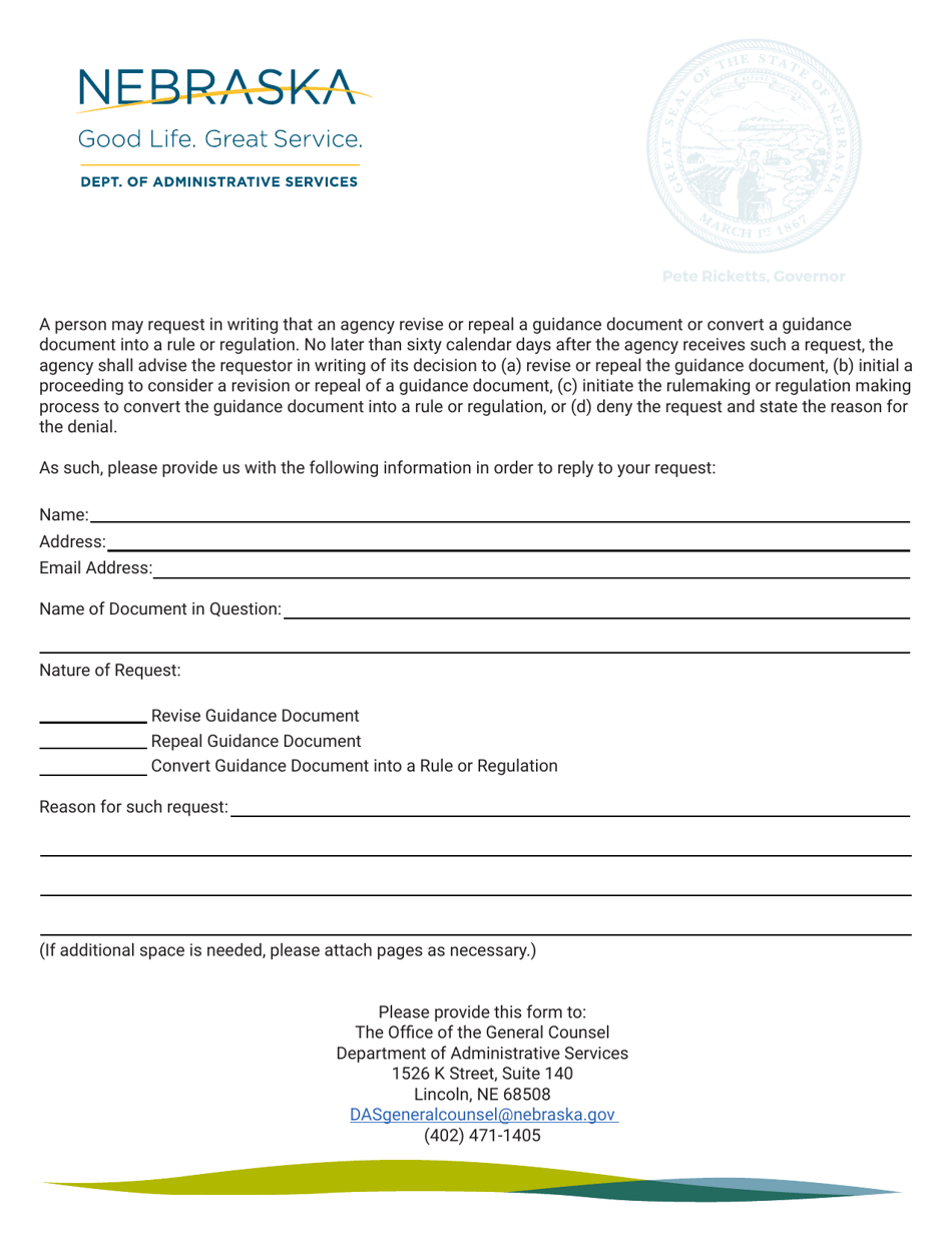 Nebraska Guidance Document Request Form - Fill Out, Sign Online and ...