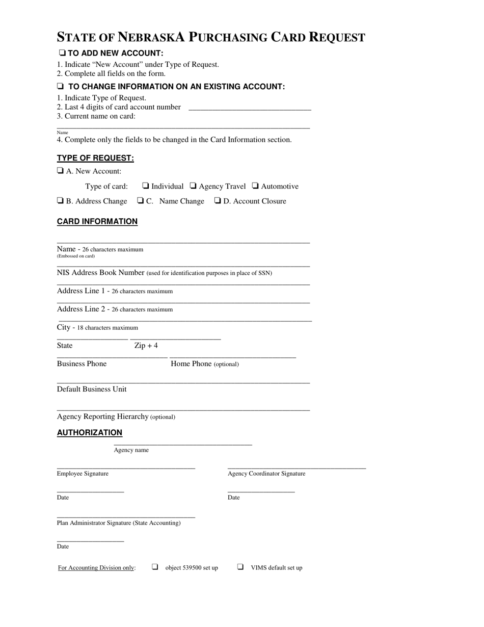 Nebraska Purchasing Card Request - Fill Out, Sign Online and Download ...