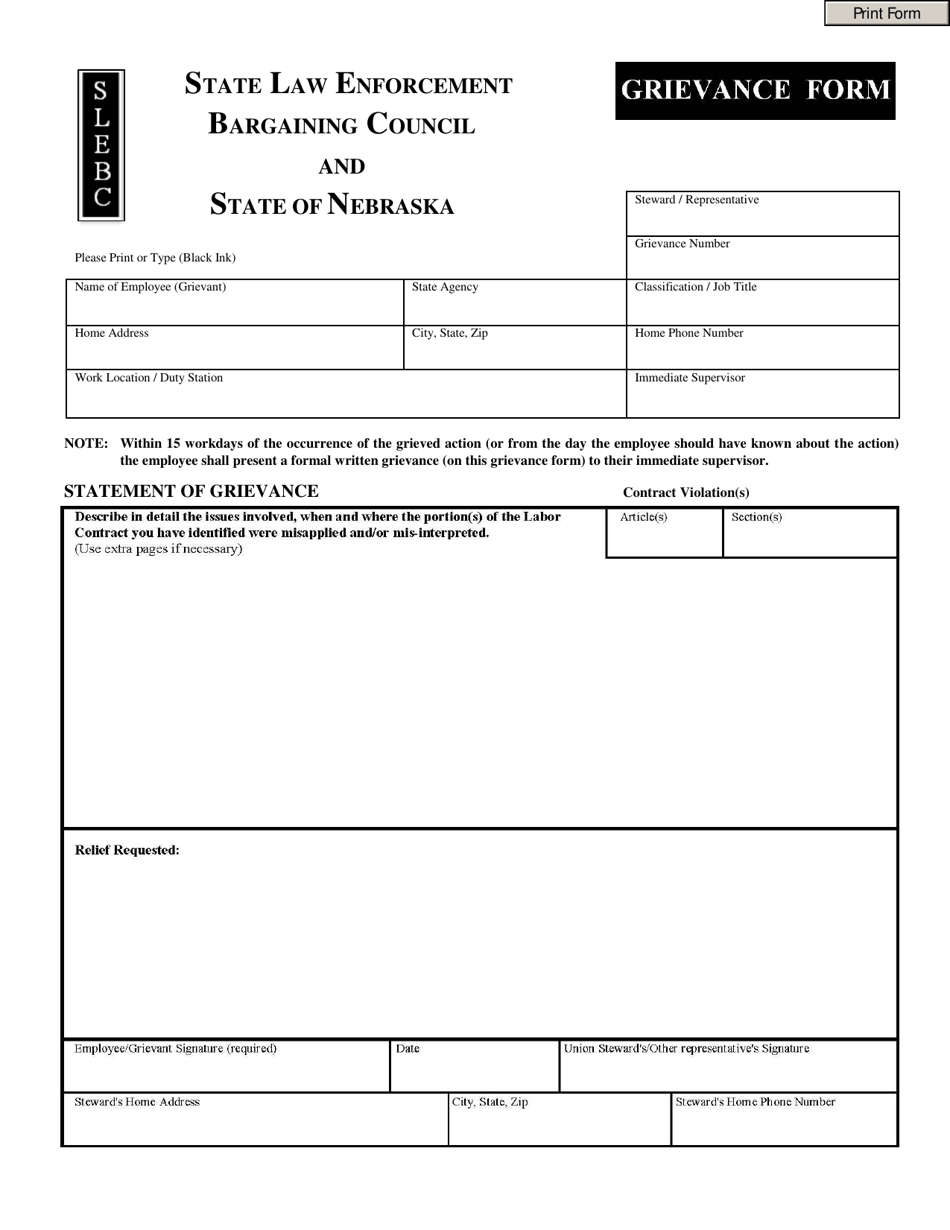 Nebraska Grievance Form - Slebc - Fill Out, Sign Online and Download ...