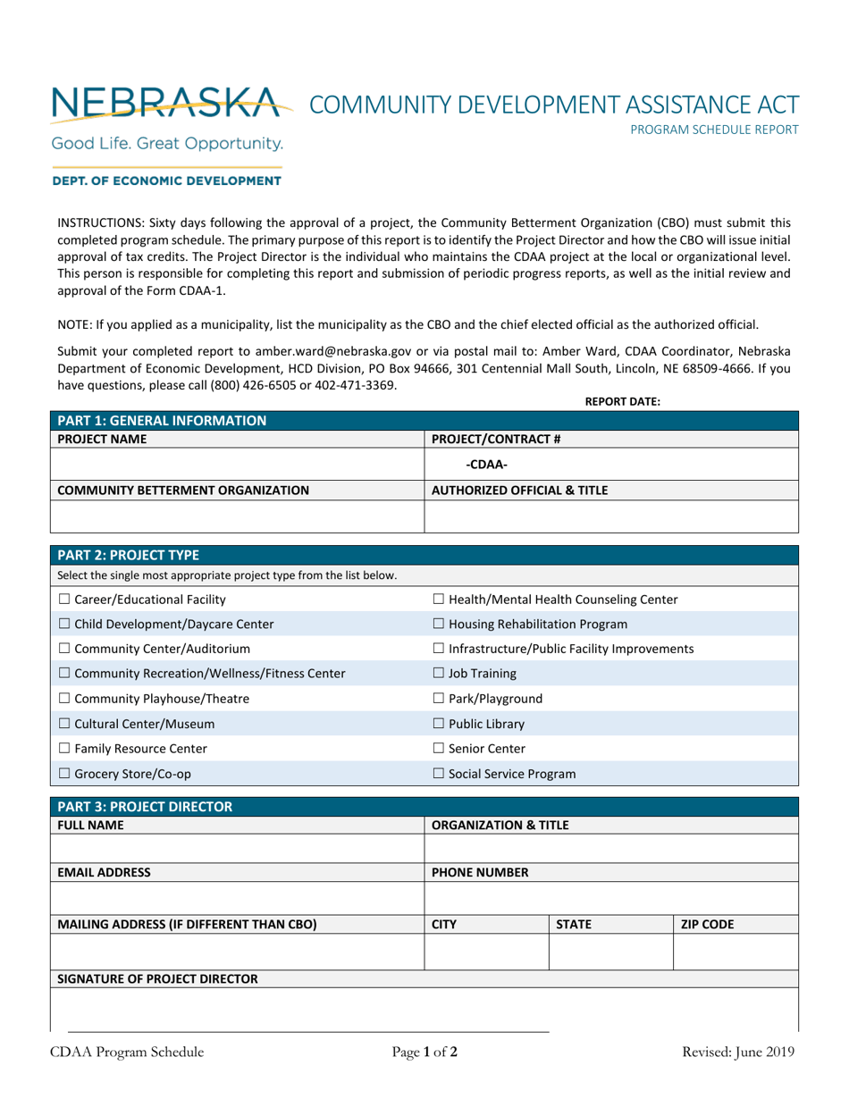 Nebraska Community Development Assistance Act Program Schedule Report ...