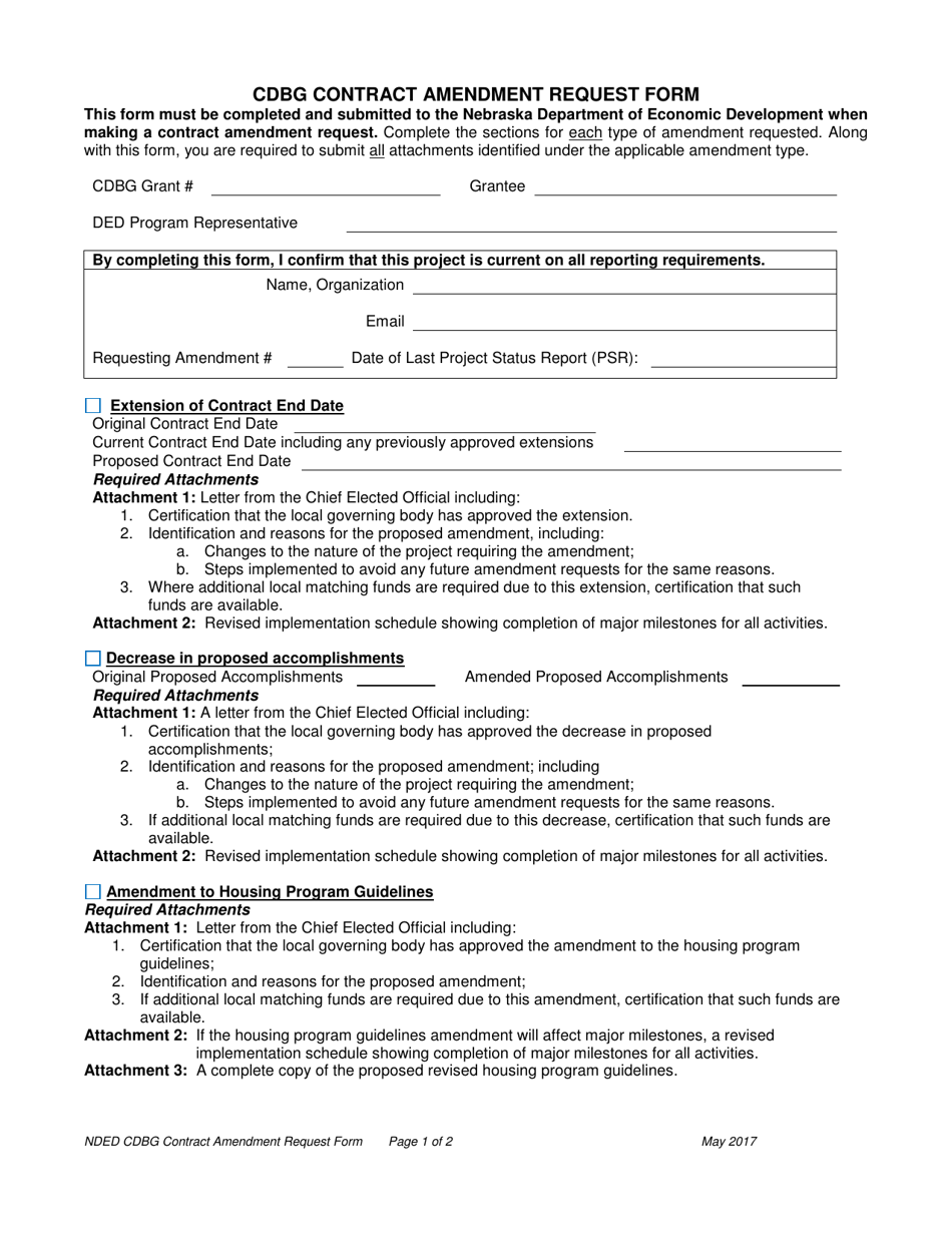 Nebraska Cdbg Contract Amendment Request Form - Fill Out, Sign Online and Download PDF ...
