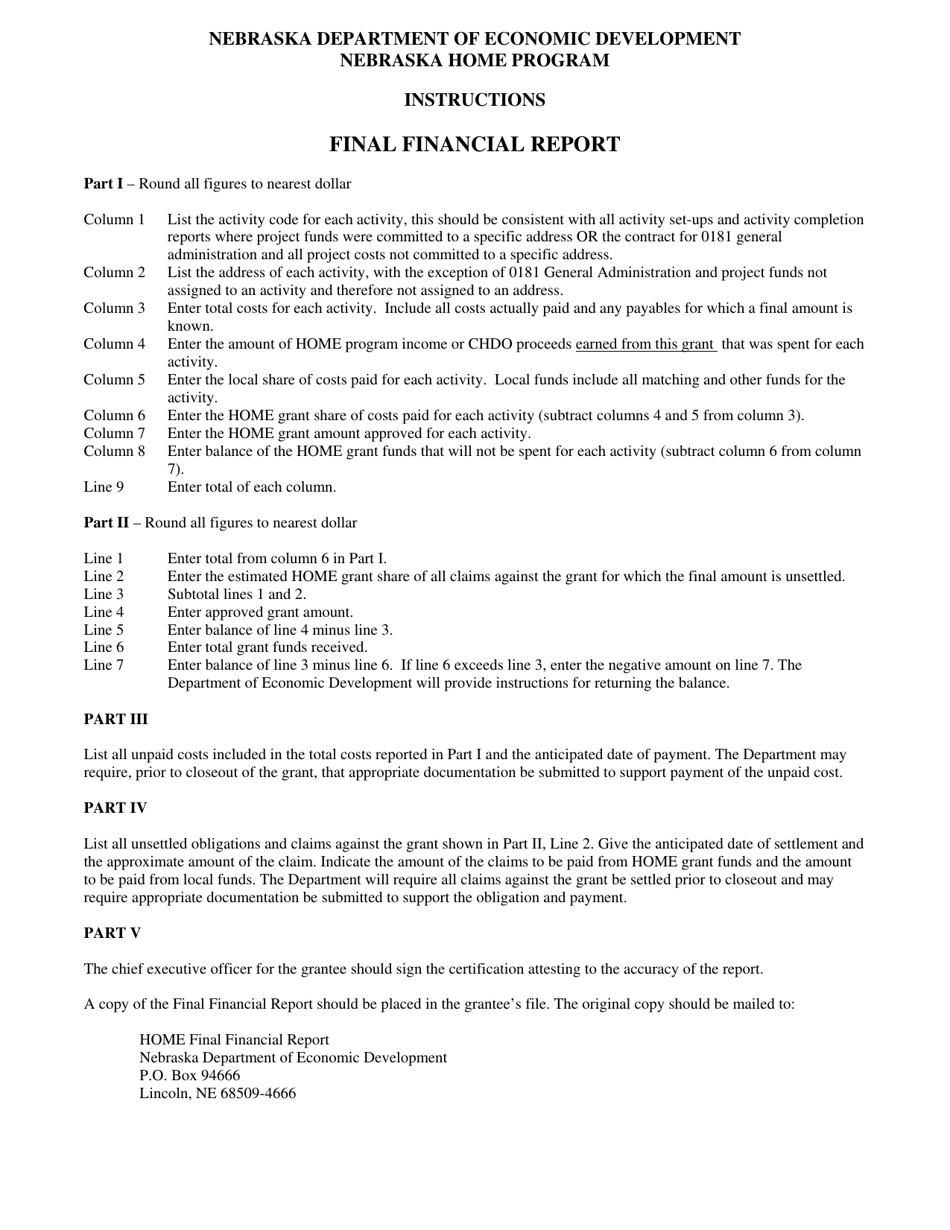 Nebraska Final Financial Report - Fill Out, Sign Online and Download ...