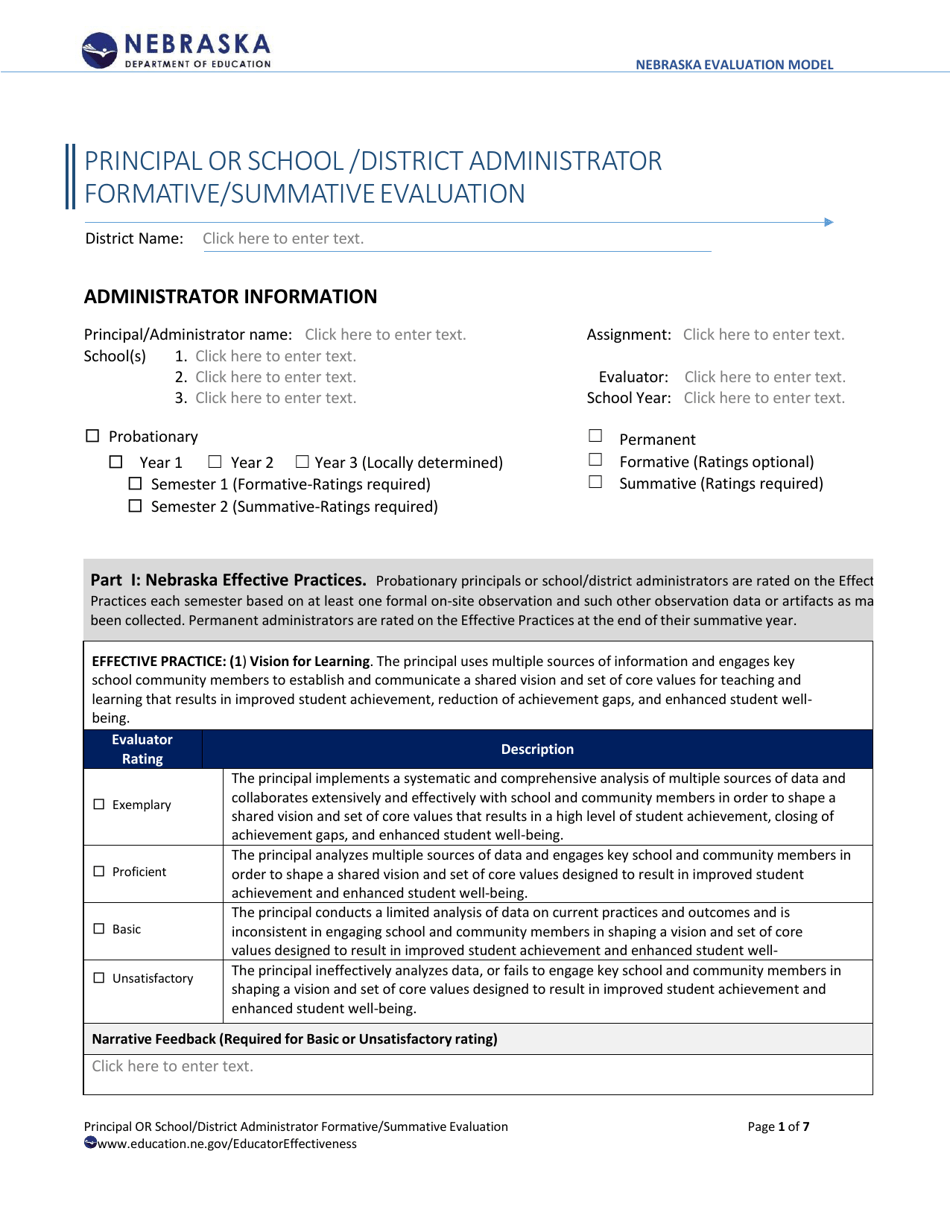 Nebraska Principal or School/District Administrator Formative/Summative ...