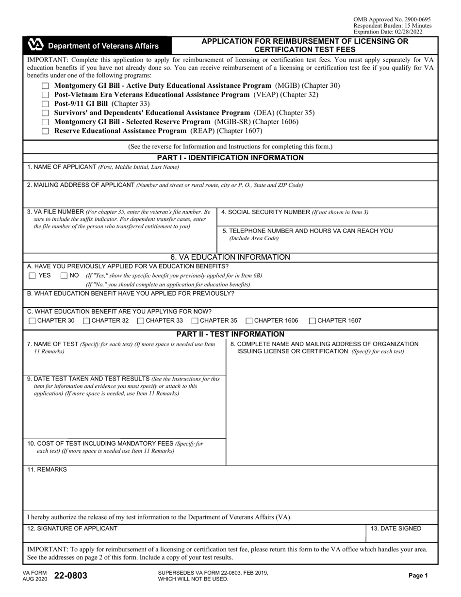 VA Form 22-0803 - Fill Out, Sign Online and Download Fillable PDF ...