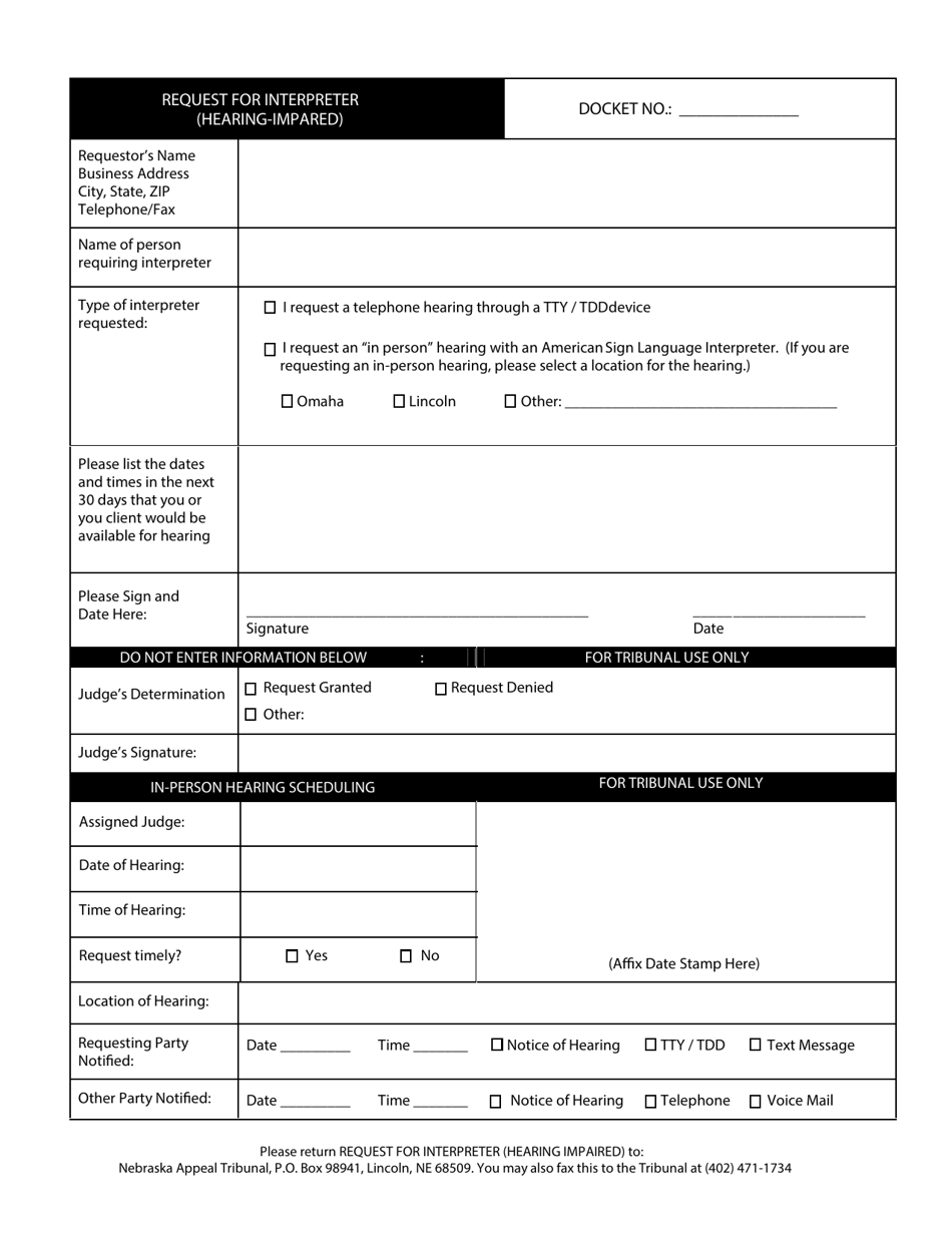 Nebraska Request for Interpreter (Hearing-Impaired) - Fill Out, Sign ...