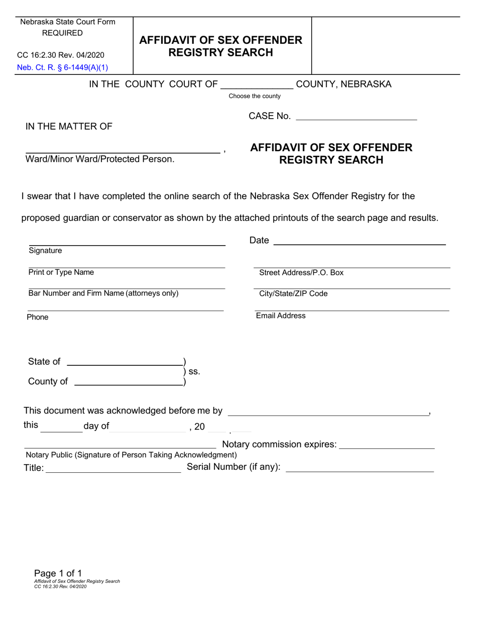 Form Cc16 2 30 Download Fillable Pdf Or Fill Online Affidavit Of Sex