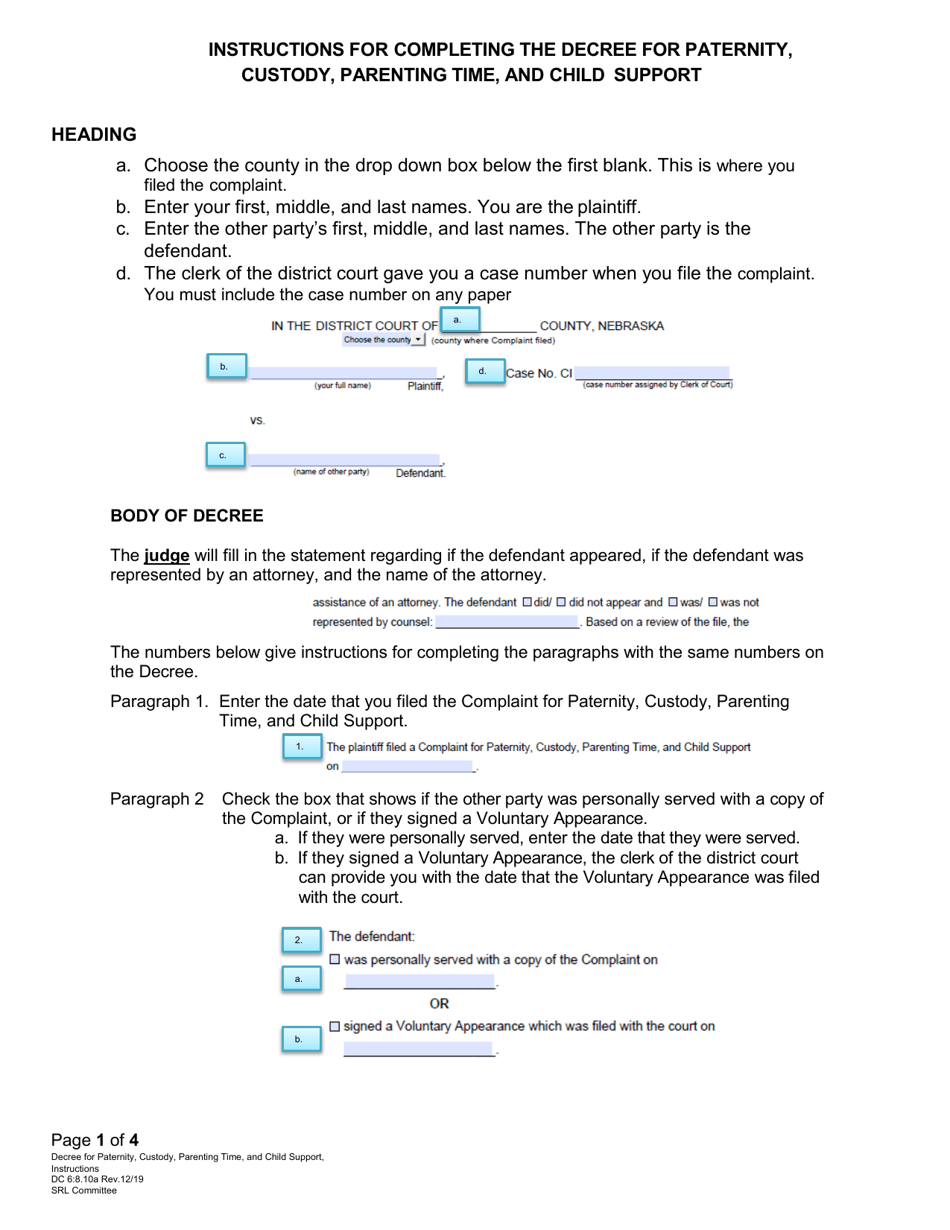 Download Instructions for Form DC6:8.10 Decree of Paternity, Custody, Parenting Time, and Child ...