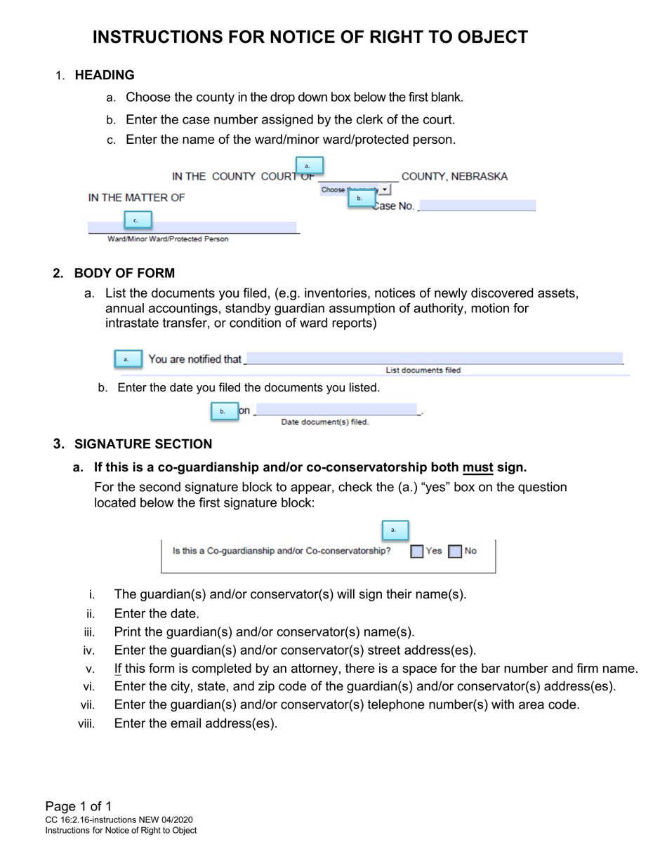 Download Instructions for Form CC16:2.16 Notice of Right to Object PDF ...