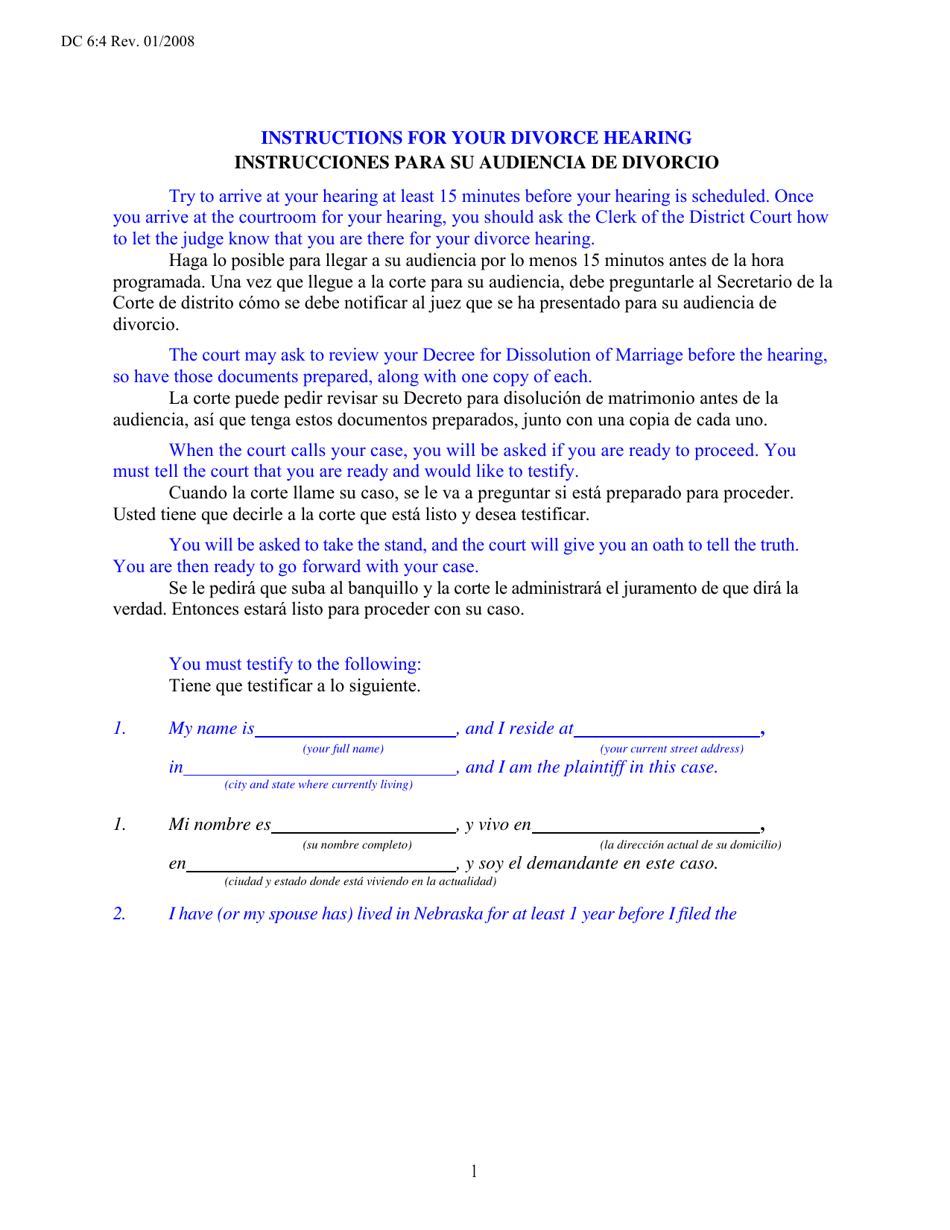 Download Instructions for Form DC6:4 Instructions for Divorce Hearing ... Download Instructions for Form DC6:4 Instructions for Divorce Hearing ...