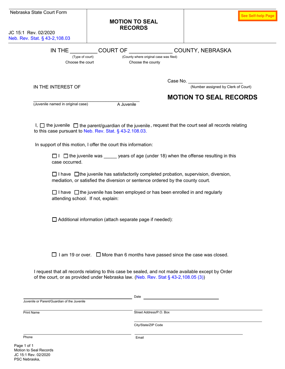 Form JC15:1 - Fill Out, Sign Online and Download Fillable PDF, Nebraska ...