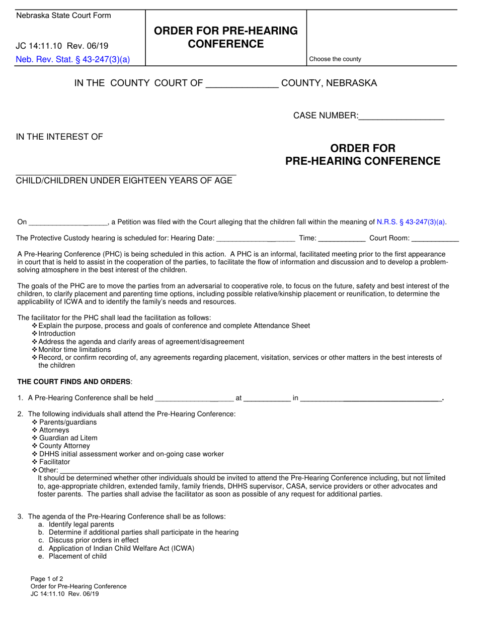 Form JC14:11.10 Download Fillable PDF or Fill Online Order for Pre ...