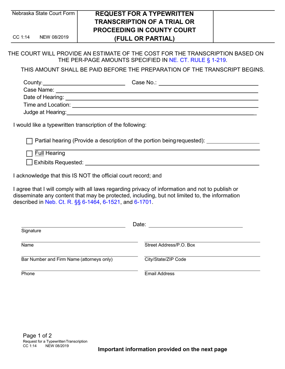 Form CC1:14 - Fill Out, Sign Online and Download Fillable PDF, Nebraska ...