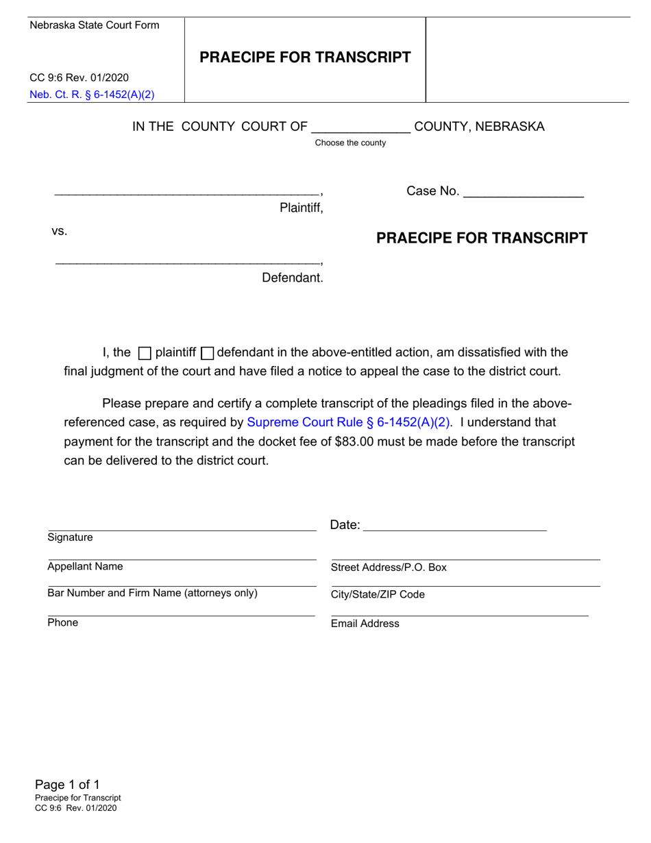 Form CC9:6 - Fill Out, Sign Online and Download Fillable PDF, Nebraska ...
