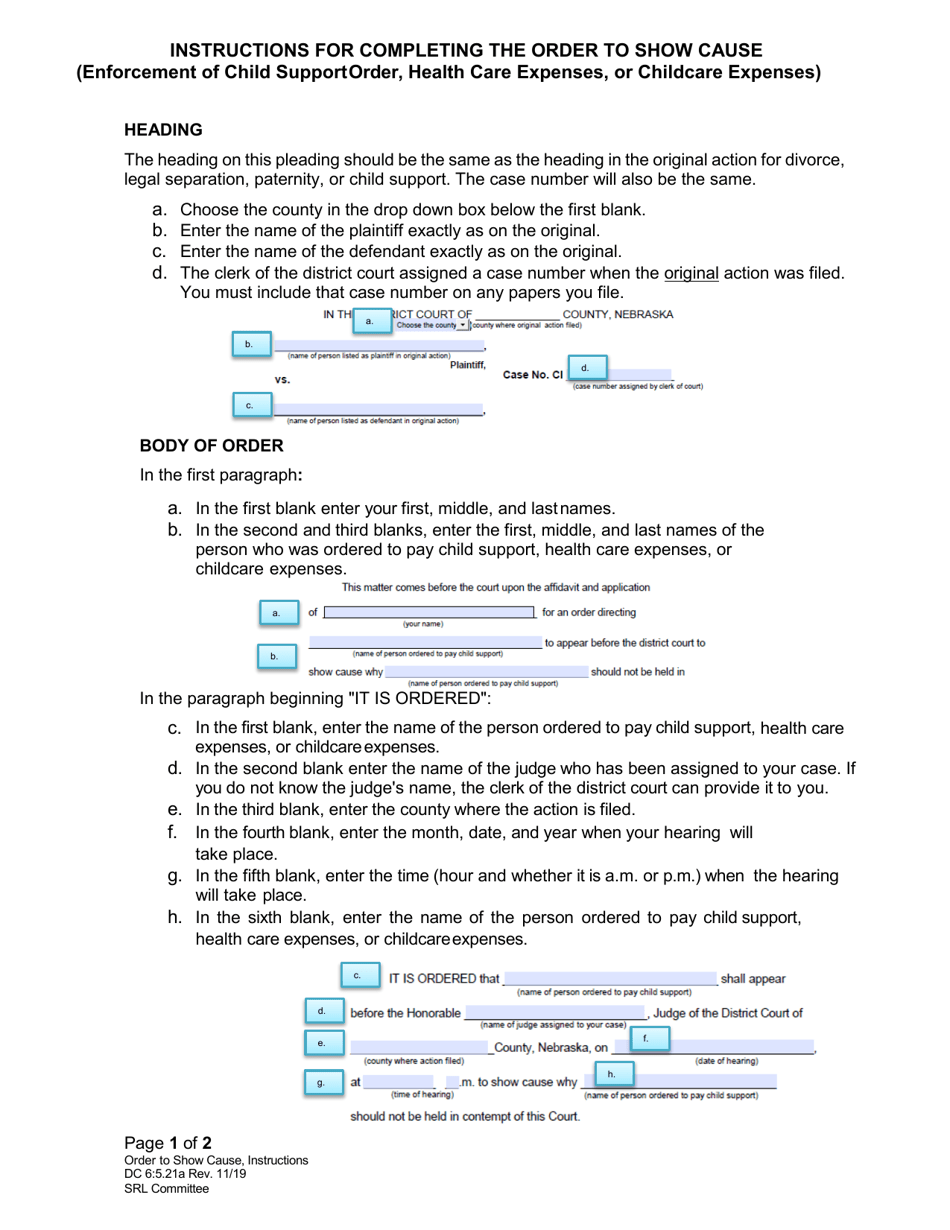 Download Instructions for Form DC6:5.21 Order to Show Cause (Child ...