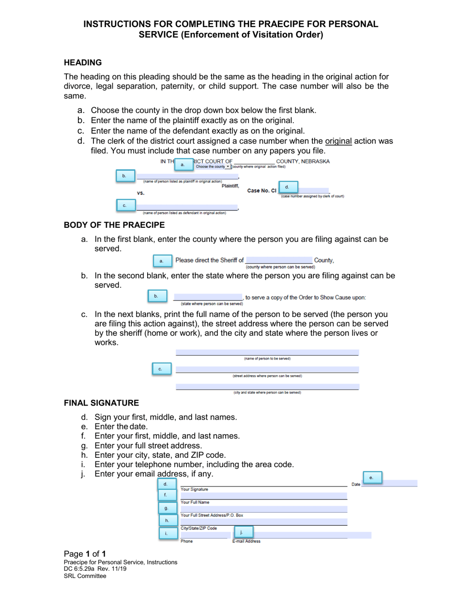 Download Instructions for Form DC6:5.29 Praecipe for Personal Service ...