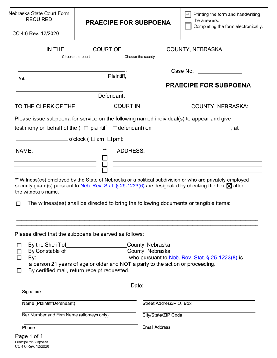 Form CC4:6 - Fill Out, Sign Online and Download Fillable PDF, Nebraska ...