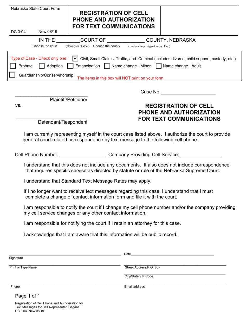 Form DC3:04 - Fill Out, Sign Online and Download Fillable PDF, Nebraska ...