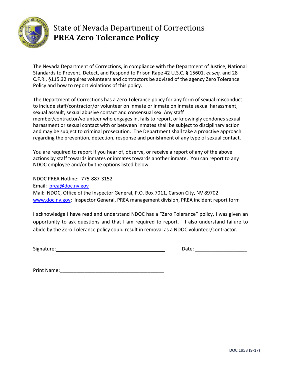 Form DOC1953 - Fill Out, Sign Online and Download Printable PDF, Nevada ...