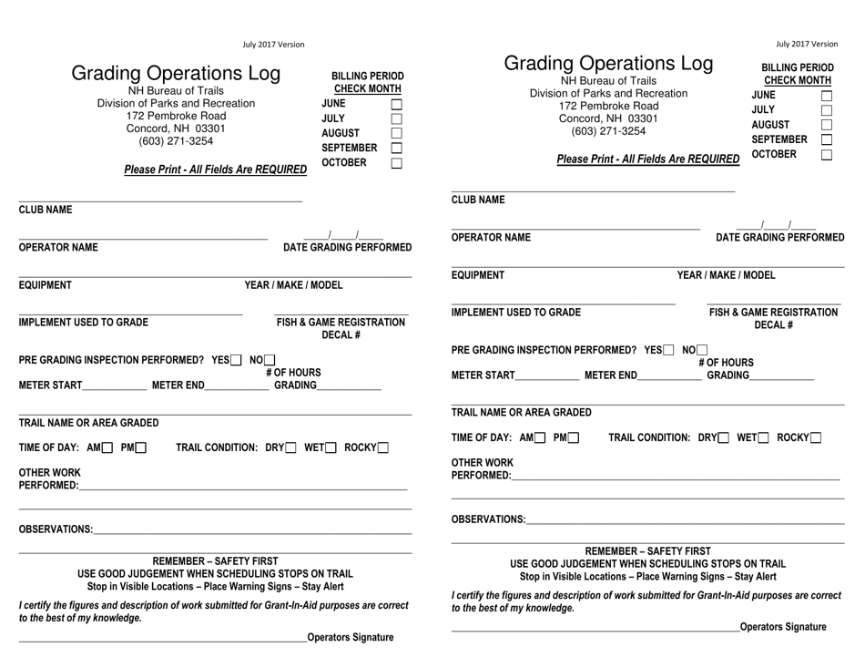New Hampshire Grading Operations Log - Fill Out, Sign Online and ...