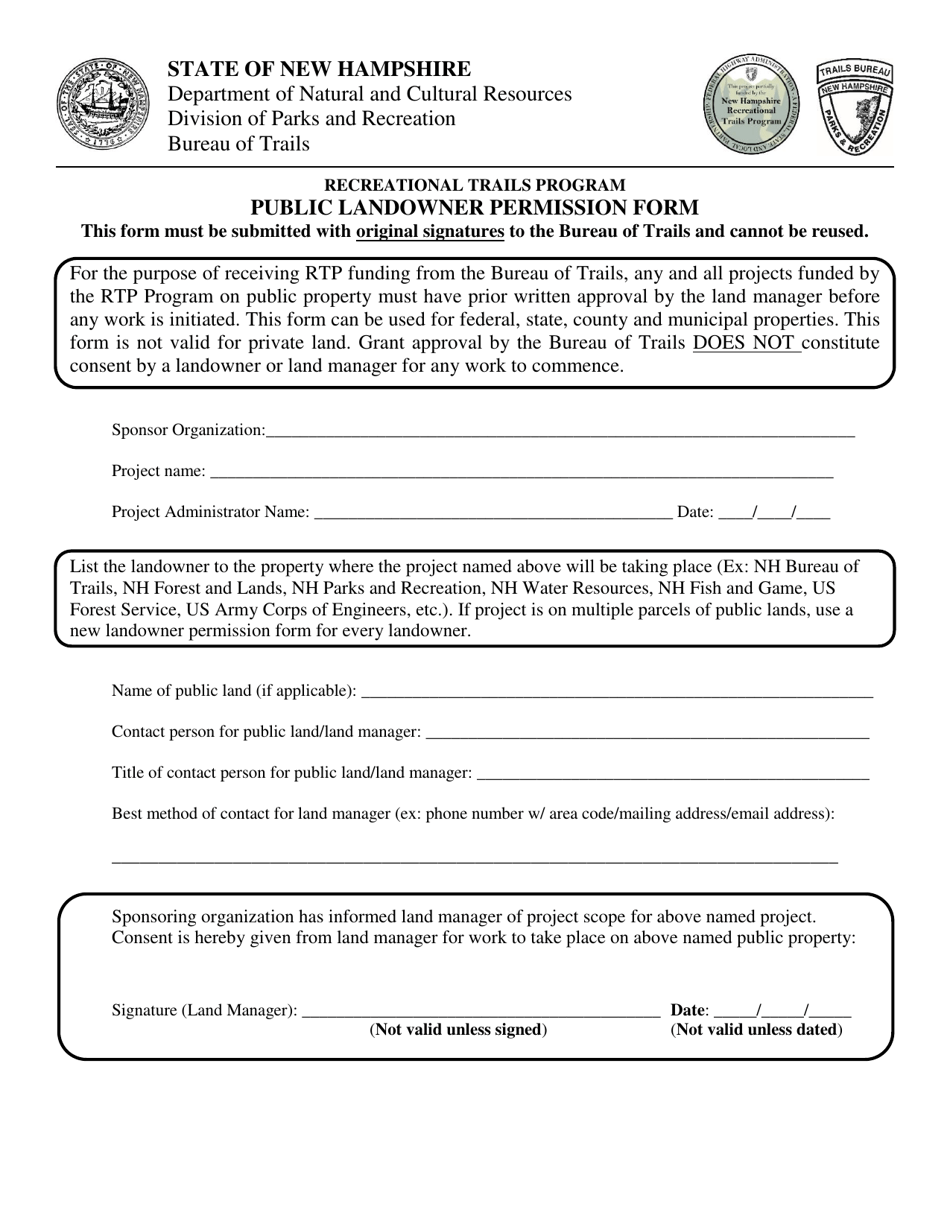 New Hampshire Recreational Trails Program Public Landowner Permission ...