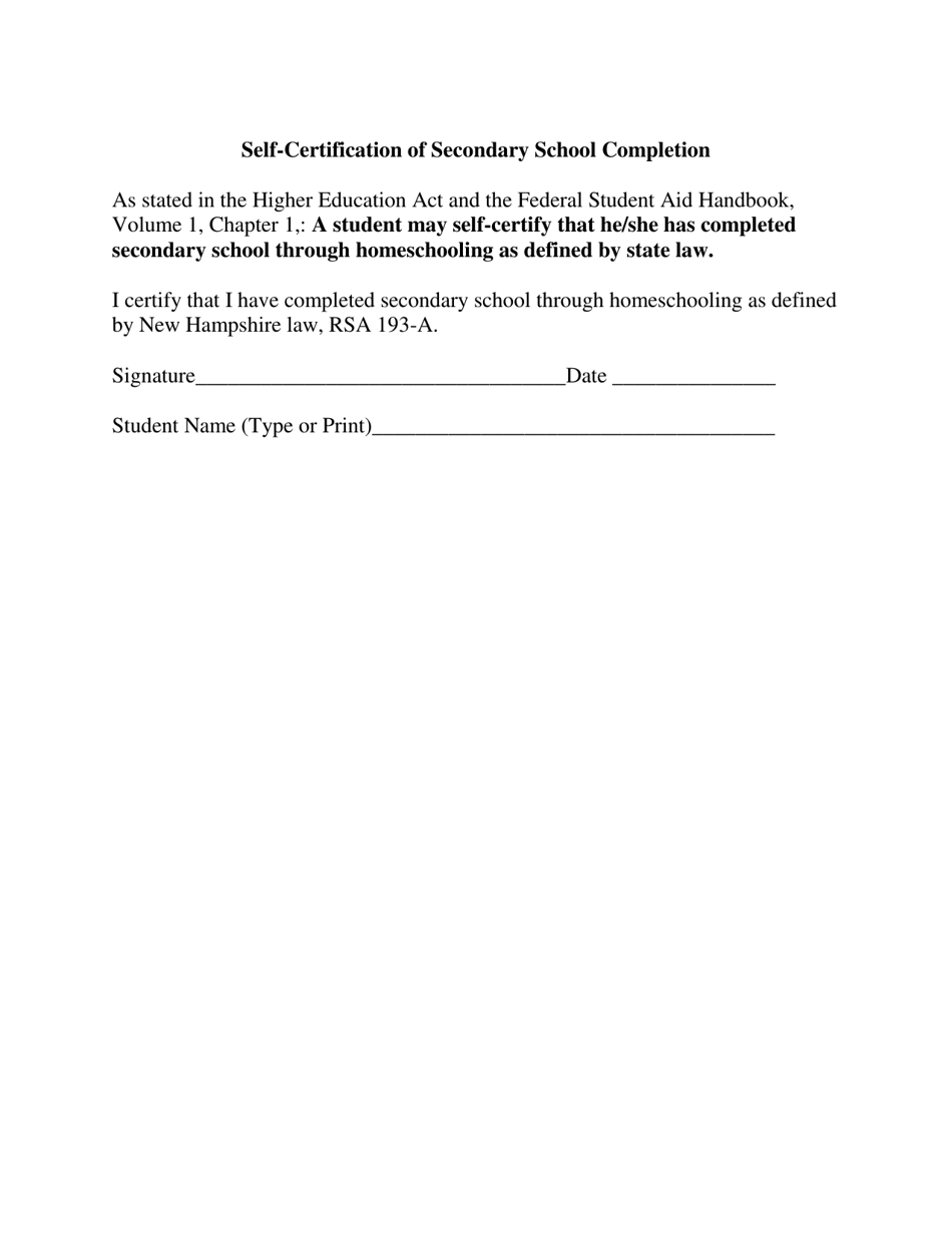 New Hampshire Self-certification of Secondary School Completion - Fill Out, Sign Online and ...