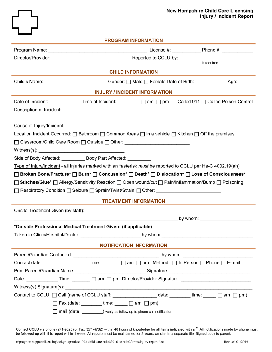 New Hampshire Injury/Incident Report - Fill Out, Sign Online and ...