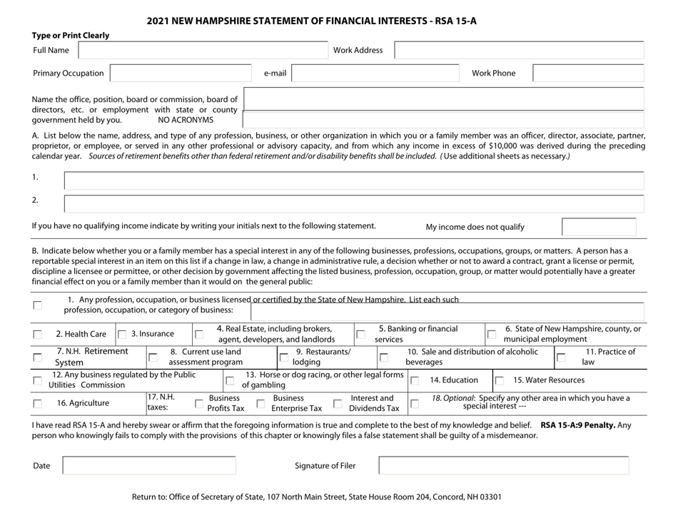 2021 New Hampshire Statement of Financial Interests - Fill Out, Sign Online and Download PDF ...