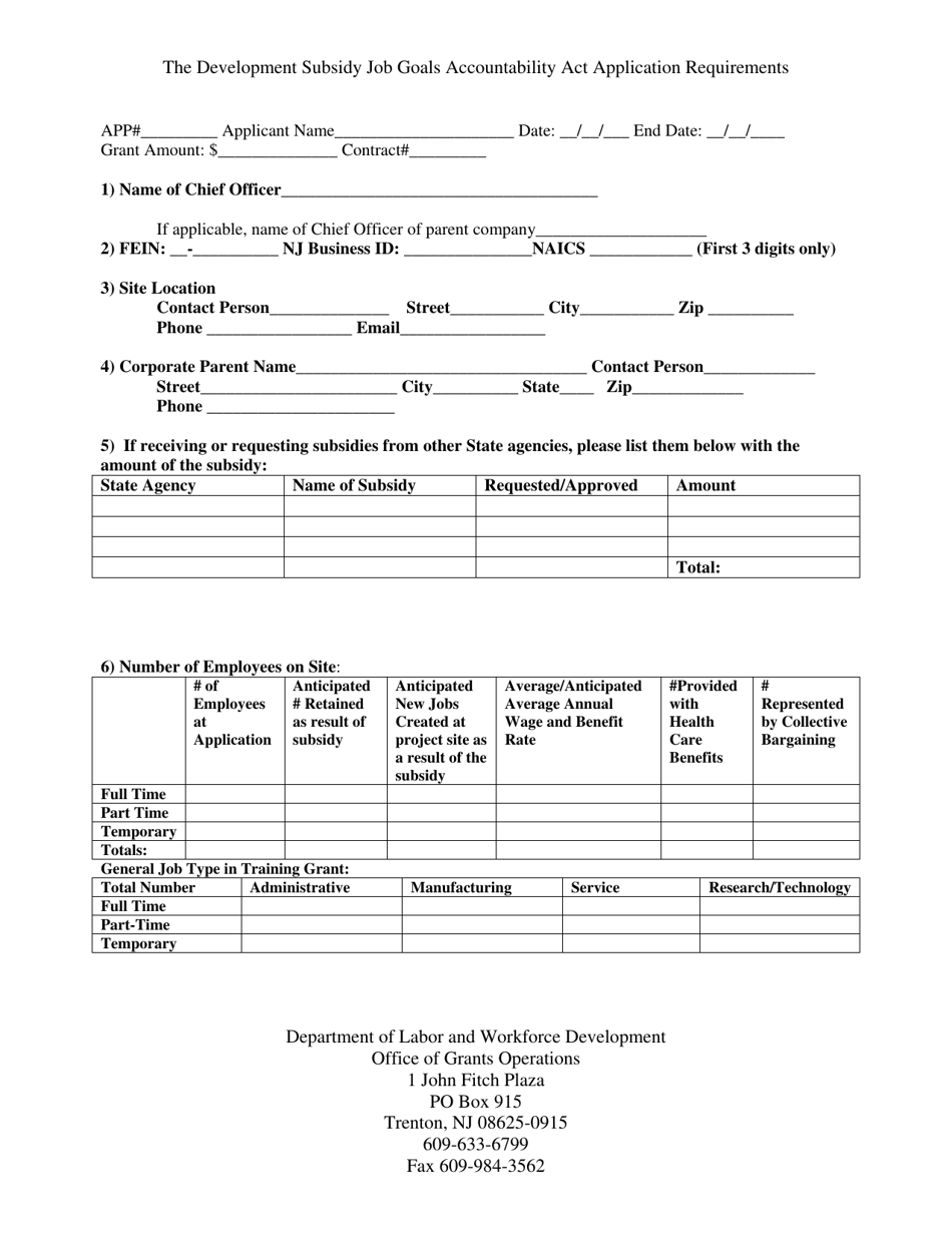 New Jersey The Development Subsidy Job Goals Accountability Act ...