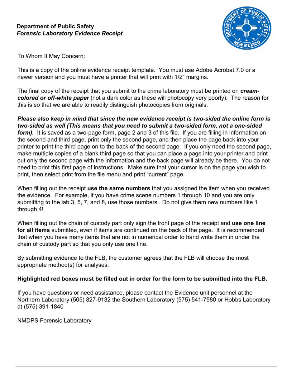 New Mexico Forensic Laboratory Evidence Receipt - Fill Out, Sign Online ...