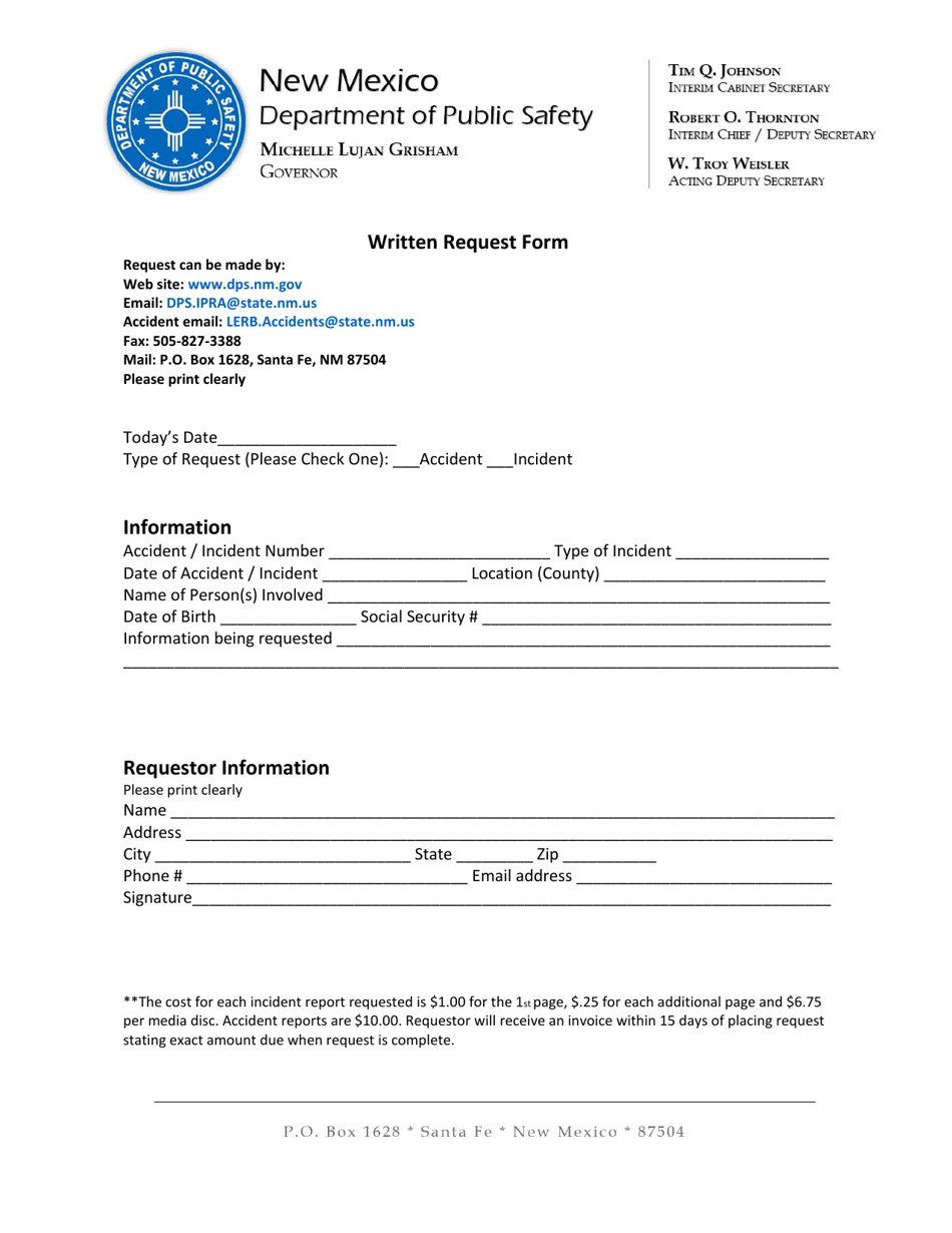 New Mexico Written Request Form - Fill Out, Sign Online and Download PDF | Templateroller