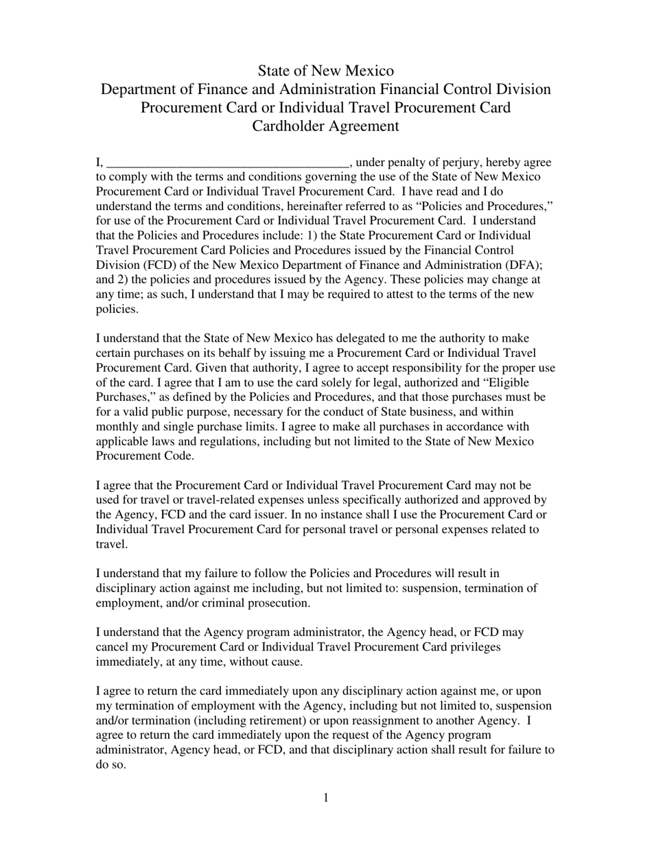 New Mexico Procurement Card or Individual Travel Procurement Card ...