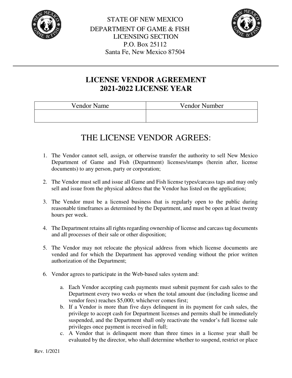 2022 New Mexico License Vendor Agreement - Fill Out, Sign Online and ...