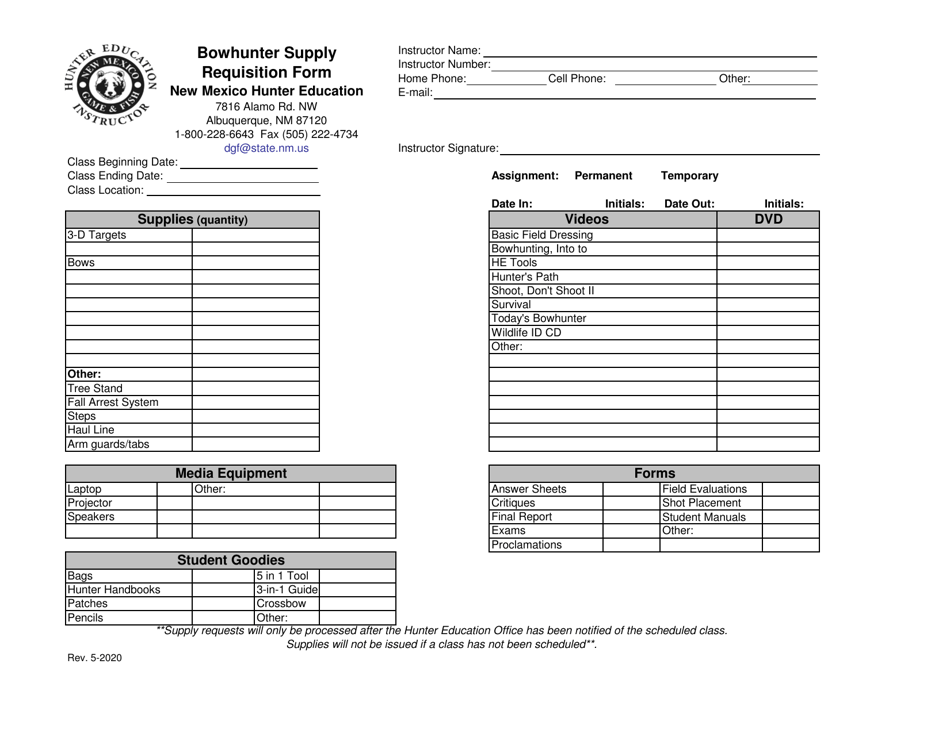 New Mexico Bowhunter Supply Requisition Form - Fill Out, Sign Online ...